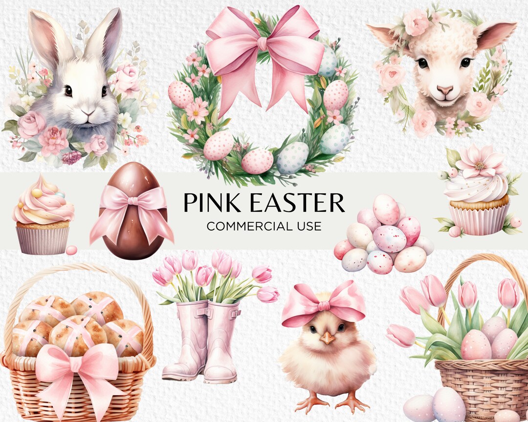 Pink Easter Watercolour Clipart, 20 Transparent PNG 300 Dpi, Pastel ...