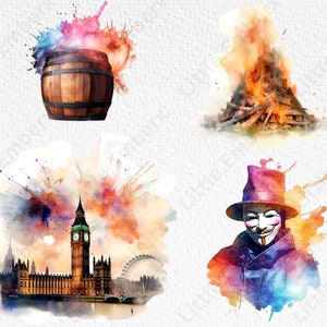 Bonfire Night Watercolour Clipart Bundle, 18 Transparent PNG 300 Dpi ...