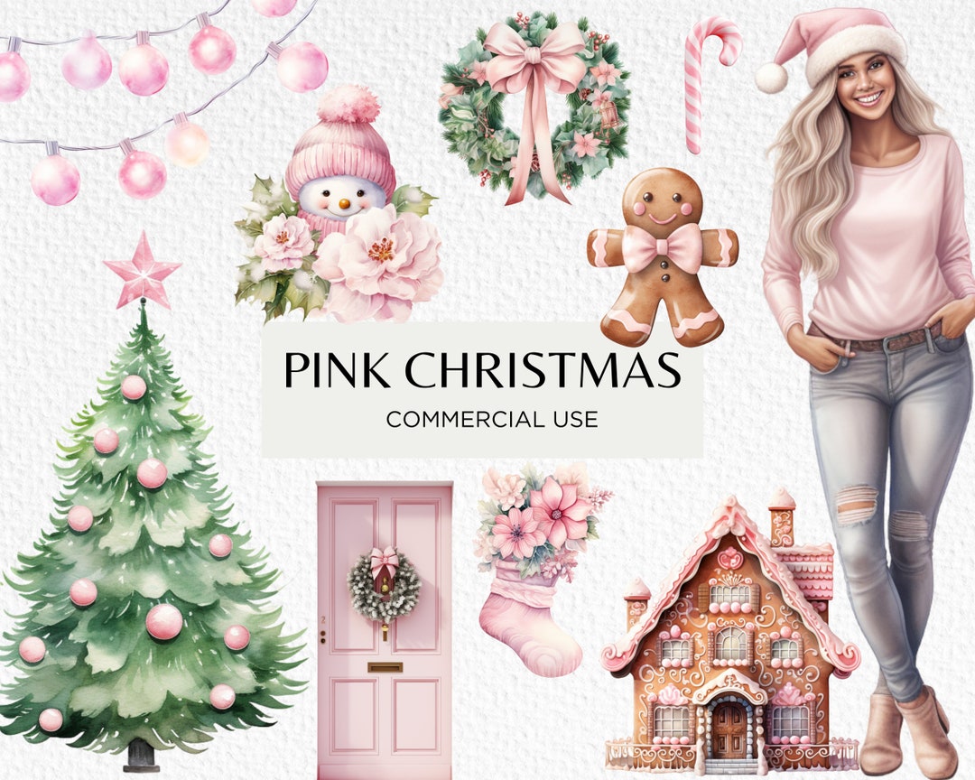 Cute Pink Christmas Watercolour Clipart, 20 Transparent PNG 300 Dpi ...