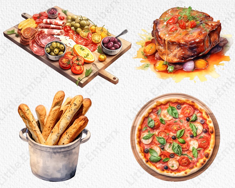 Italian Food Watercolour Clipart Bundle 19 Transparent PNG - Etsy