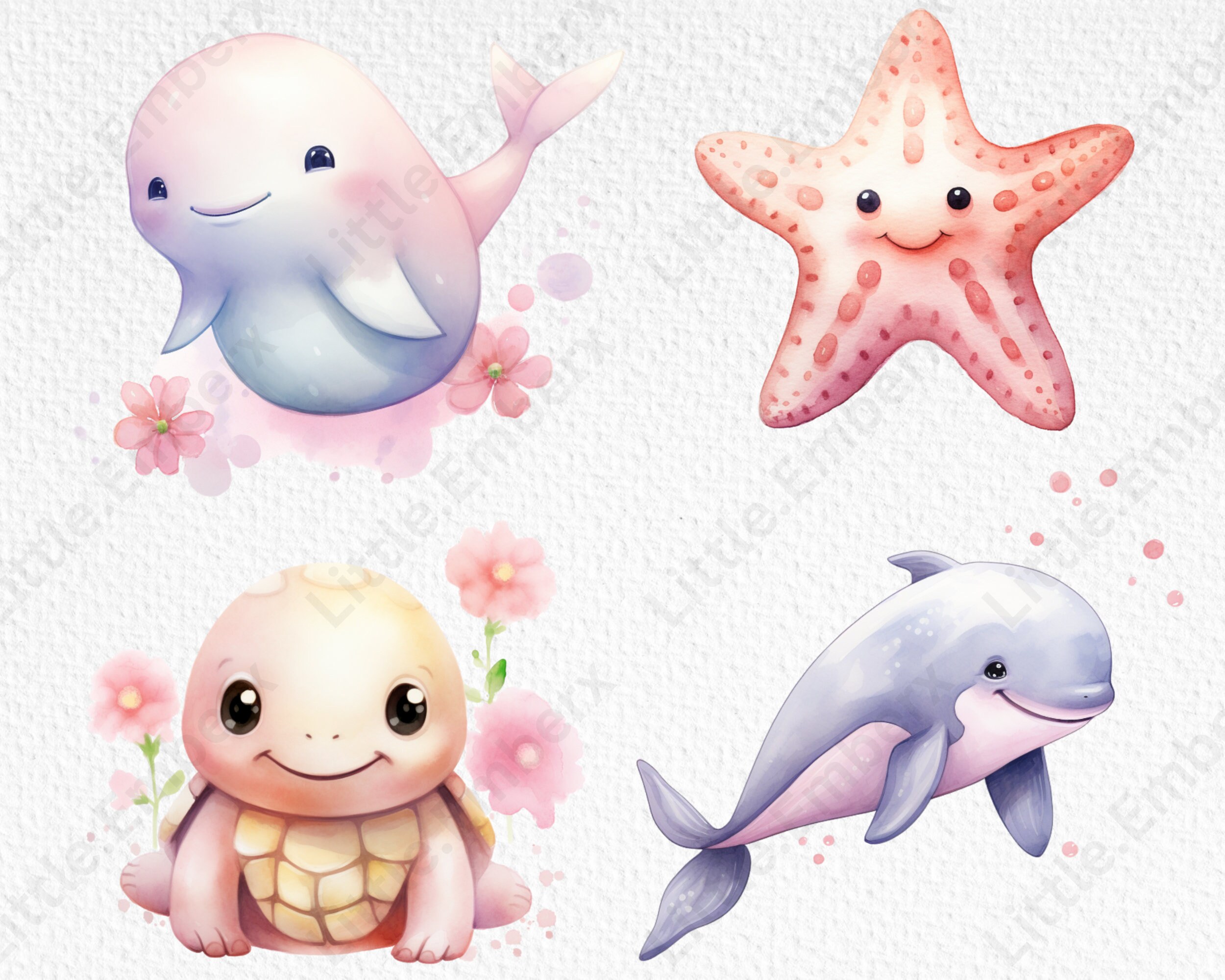 Pink Under the Sea Watercolour Clipart, 20 Transparent PNG 300 Dpi ...