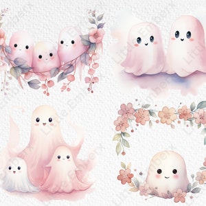 Cute Ghosts Watercolour Clipart, 20 Transparent PNG 300 Dpi, Pink Ghost ...