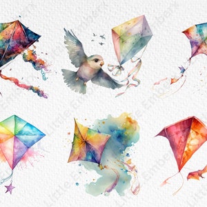 Watercolour Kites Clipart Bundle, 18 Transparent PNG 300 Dpi, Colourful ...