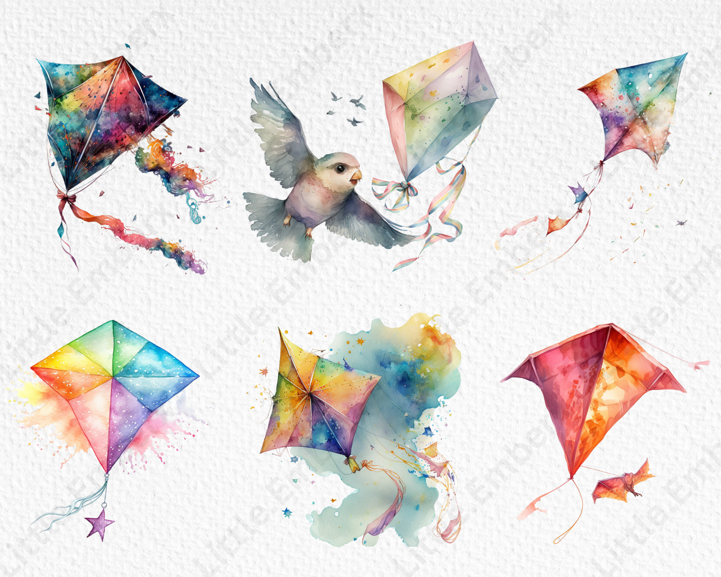 Watercolour Kites Clipart Bundle 18 Transparent PNG 300 Dpi - Etsy