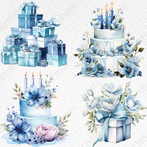 Blue Birthday Party Watercolour Clipart, 20 Transparent PNG 300 Dpi ...
