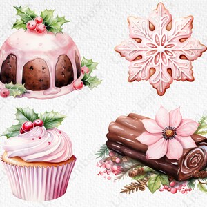 Pink Christmas Clipart, 20 Cute Watercolour Transparent PNG 300 Dpi ...