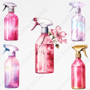 Pink Cleaning Clipart, Cute Watercolour Spray Bottle, 20 Transparent ...