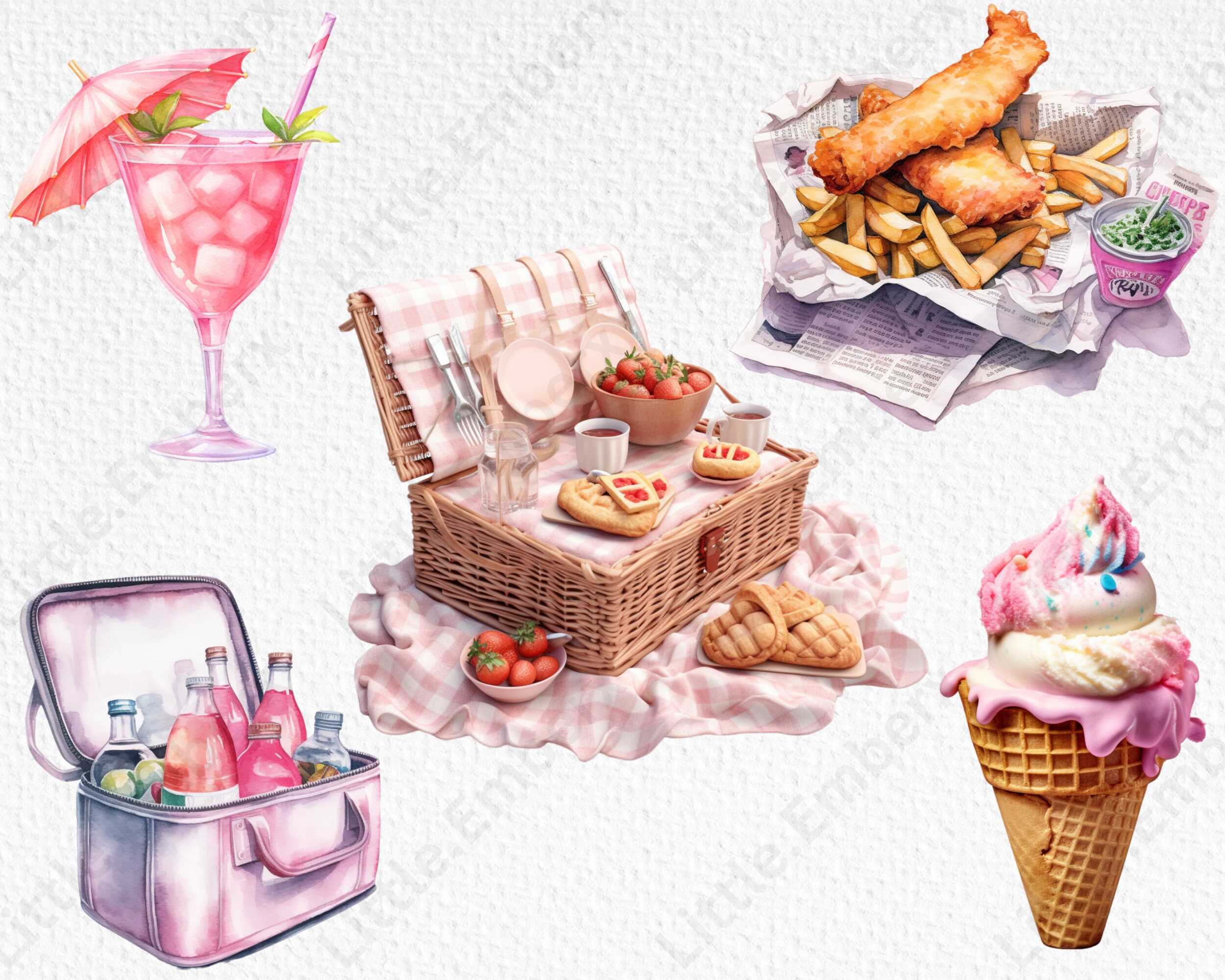 Summer Beach Watercolour Clipart Bundle, 24 Transparent PNG 300 Dpi ...