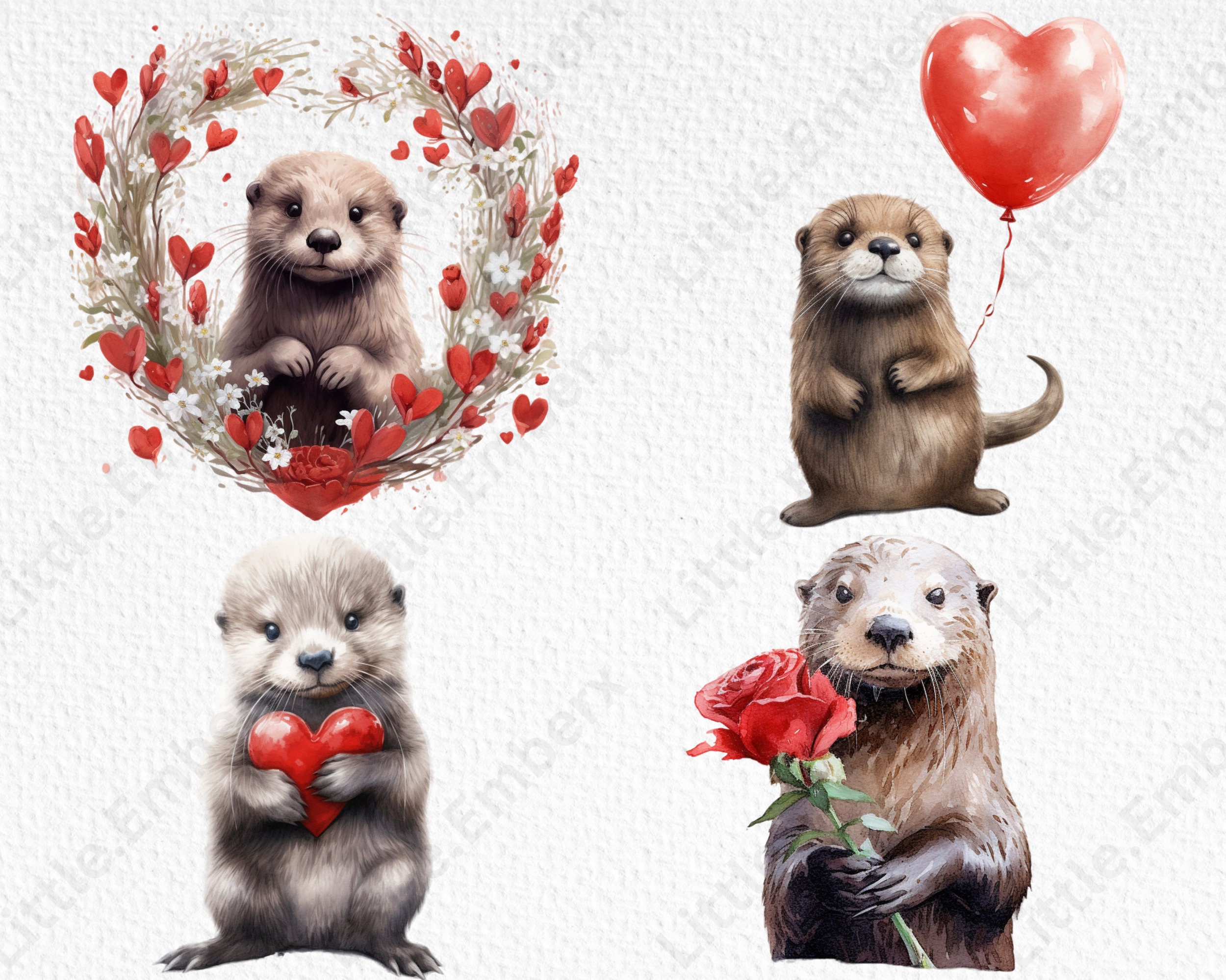 Love Otters Watercolour Clipart Bundle, 16 Transparent PNG 300 Dpi ...