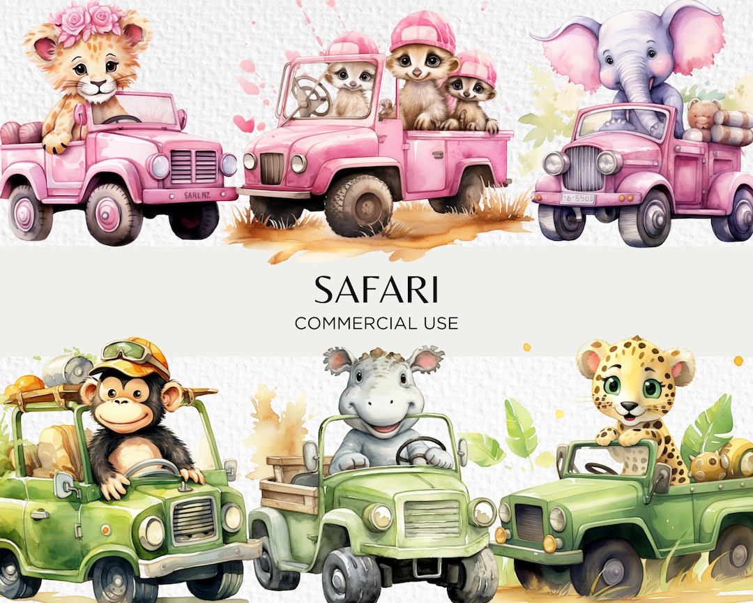 Safari Truck Watercolour Clipart, 20 Transparent PNG 300 Dpi, Cute Baby ...