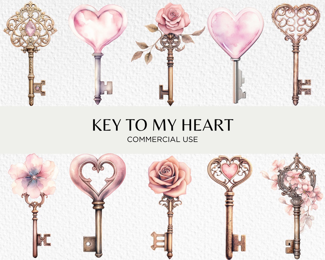 Keys Watercolour Clipart, 10 Transparent PNG 300 Dpi, Romantic Love ...