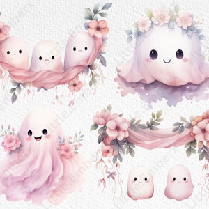 Cute Ghosts Watercolour Clipart, 20 Transparent PNG 300 Dpi, Pink Ghost ...