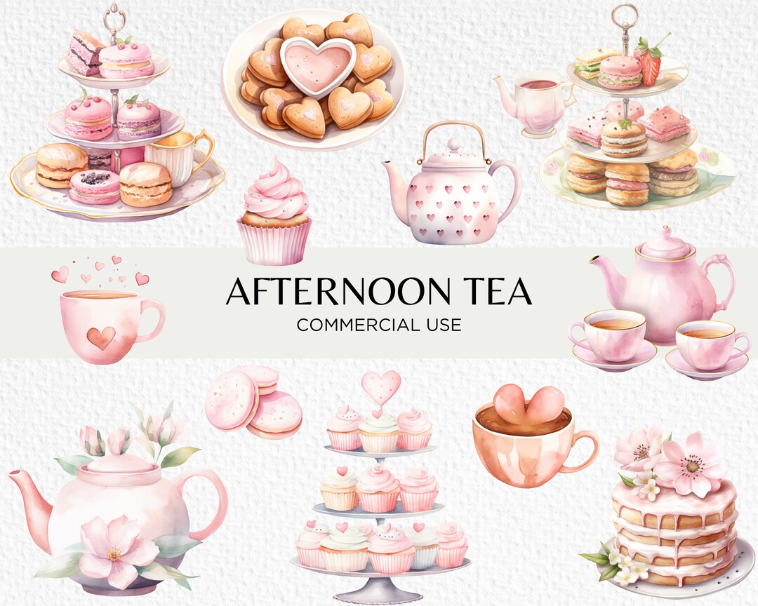 Afternoon Tea Watercolour Clipart, 20 Transparent PNG 300 Dpi, Pink Tea ...