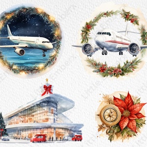 Christmas Travel Watercolour Clipart, 20 Transparent PNG 300dpi, Cute ...