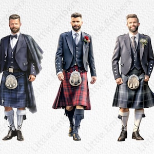 Scottish Grooms Watercolour Clipart Bundle, 16 Transparent Isolated PNG ...