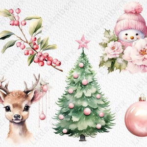 Cute Pink Christmas Watercolour Clipart, 20 Transparent PNG 300 Dpi ...