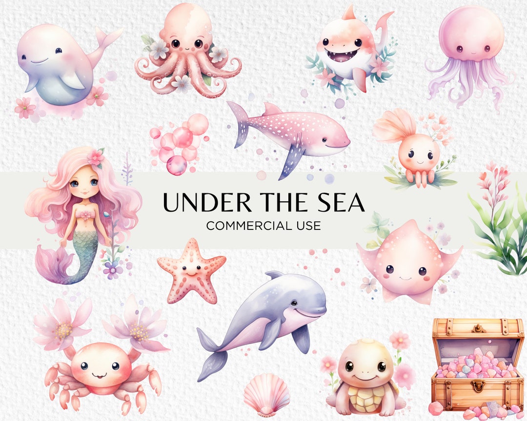 Pink Under the Sea Watercolour Clipart, 20 Transparent PNG 300 Dpi ...
