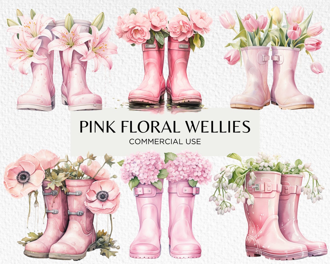 Pink Floral Wellies Watercolour Clipart, 14 Transparent PNG 300 Dpi ...