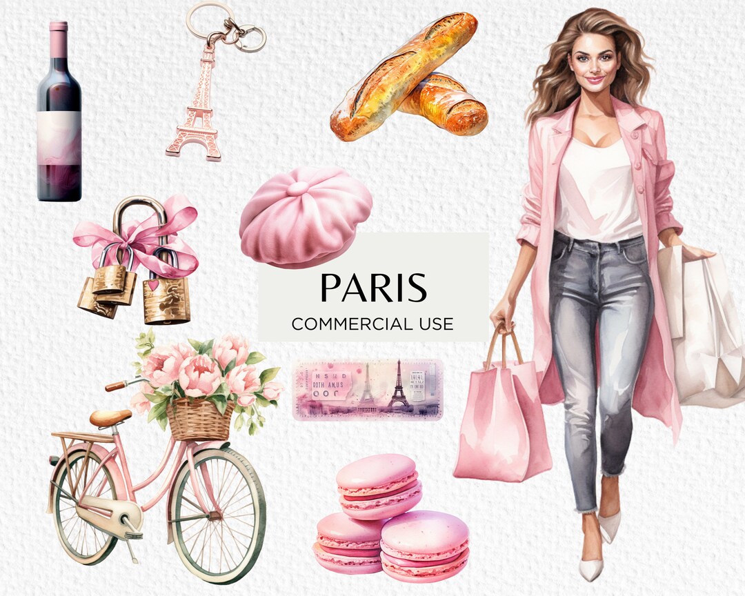 Pink Paris Watercolour Clipart, 22 Transparent PNG 300 Dpi, Romantic ...