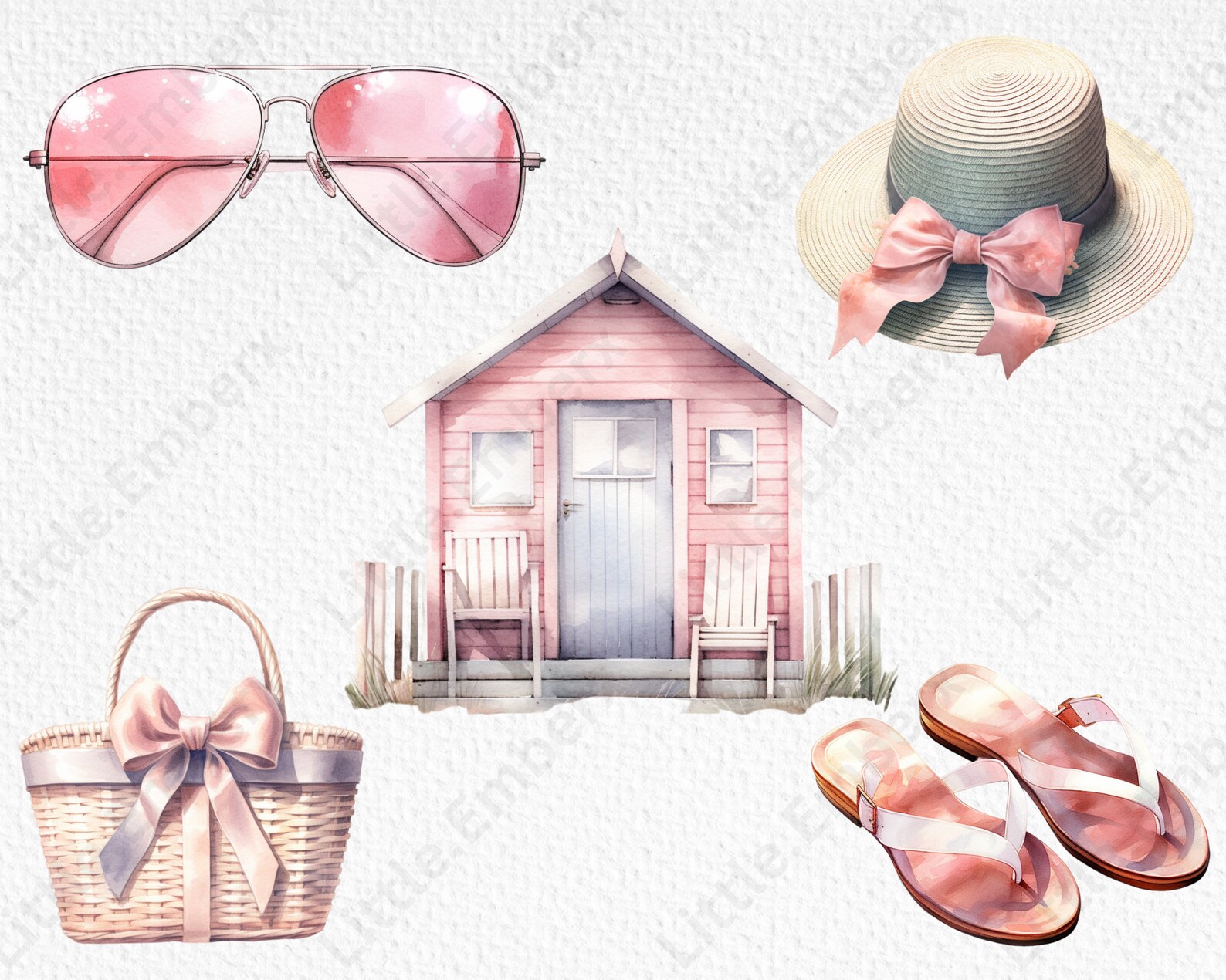 Summer Beach Watercolour Clipart Bundle, 24 Transparent PNG 300 Dpi ...