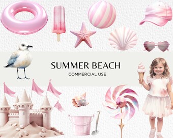 Summer Beach Watercolour Clipart Bundle, 24 Transparent PNG 300 Dpi ...