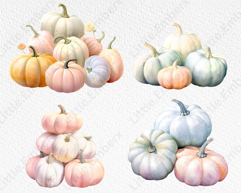 Pastel Pumpkins Watercolour Clipart Bundle, 16 Transparent PNG 300 Dpi ...