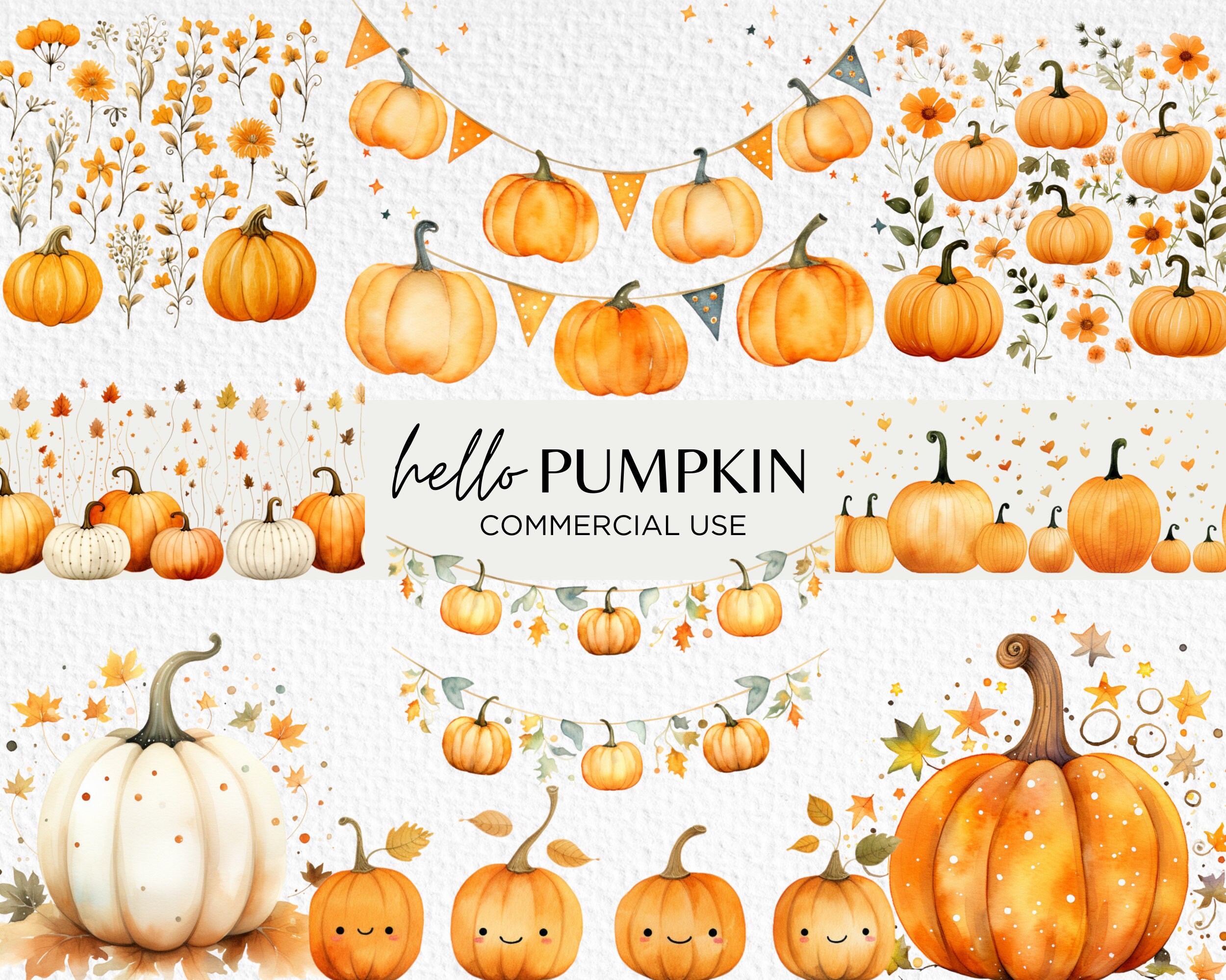 Cute Pumpkins Watercolour Clipart, 20 Transparent PNG 300 Dpi, Fall ...