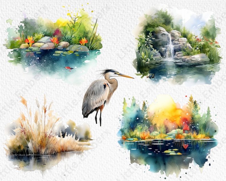 Watercolour Ponds Clipart Bundle, 20 Transparent Isolated PNG 300 Dpi ...