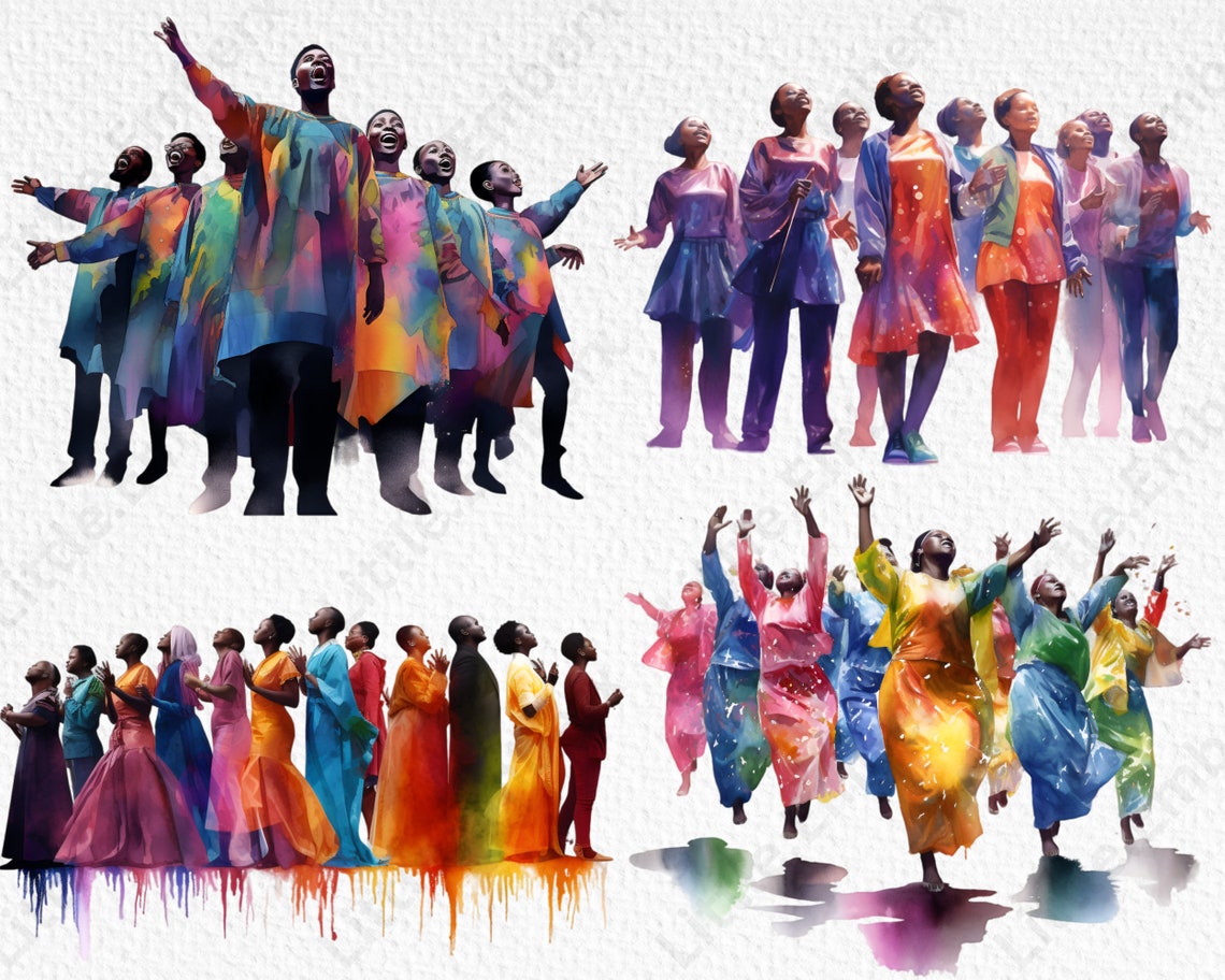 Watercolour Gospel Choir Clipart, 16 Transparent Isolated PNG 300 Dpi ...