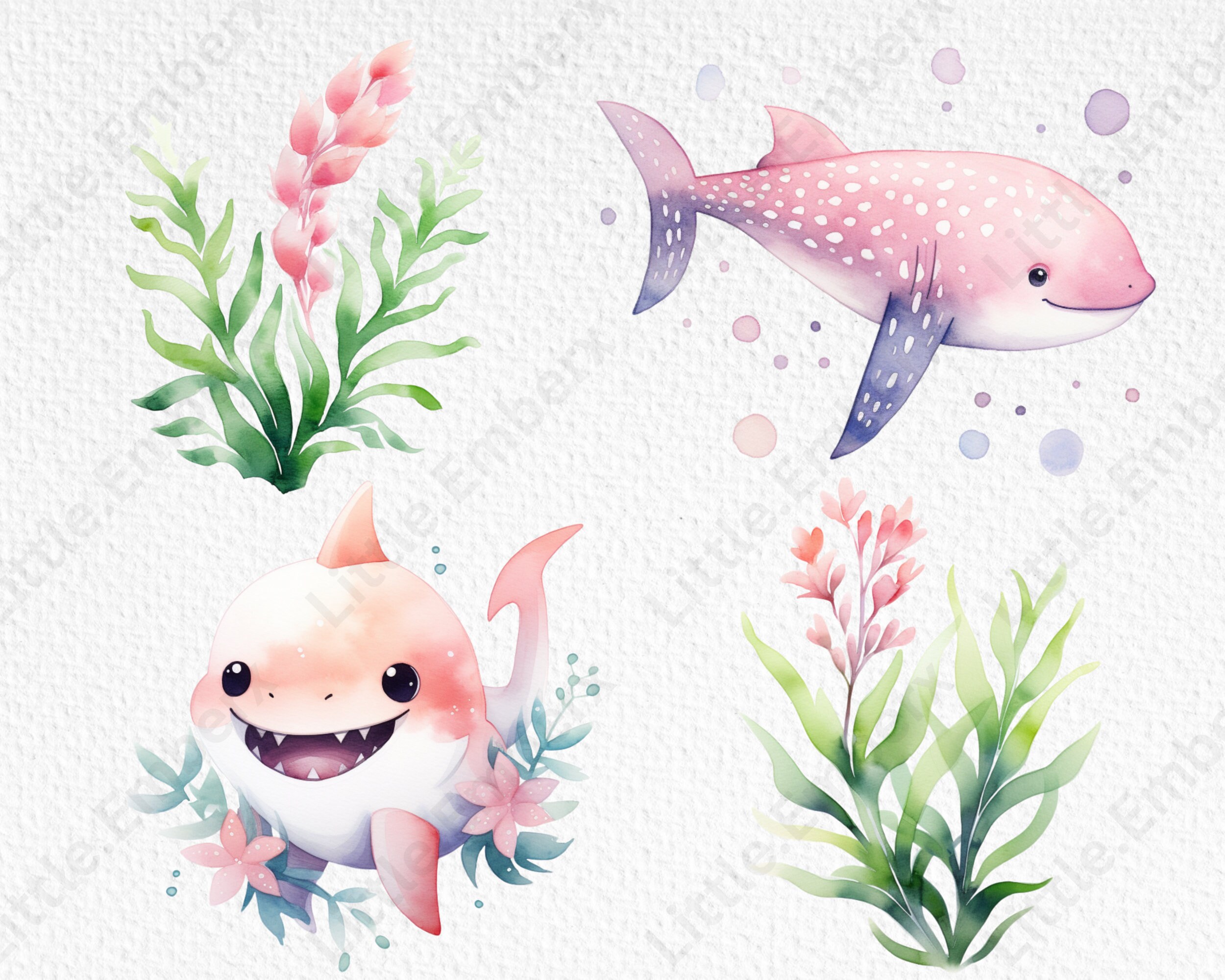 Pink Under the Sea Watercolour Clipart, 20 Transparent PNG 300 Dpi ...