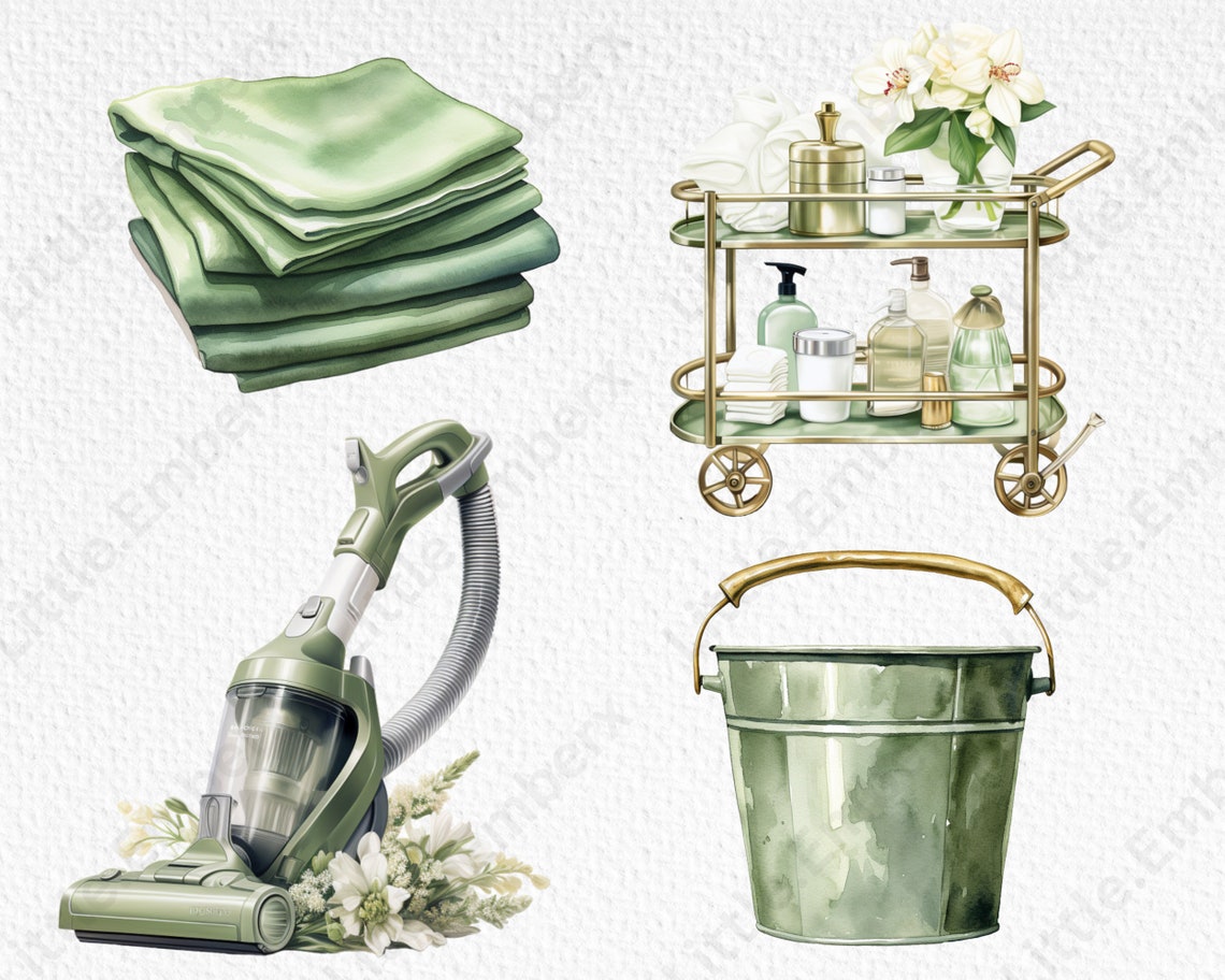 Cute Cleaning Clipart, Sage Green Spring Clean, 20 Transparent PNG 300 ...