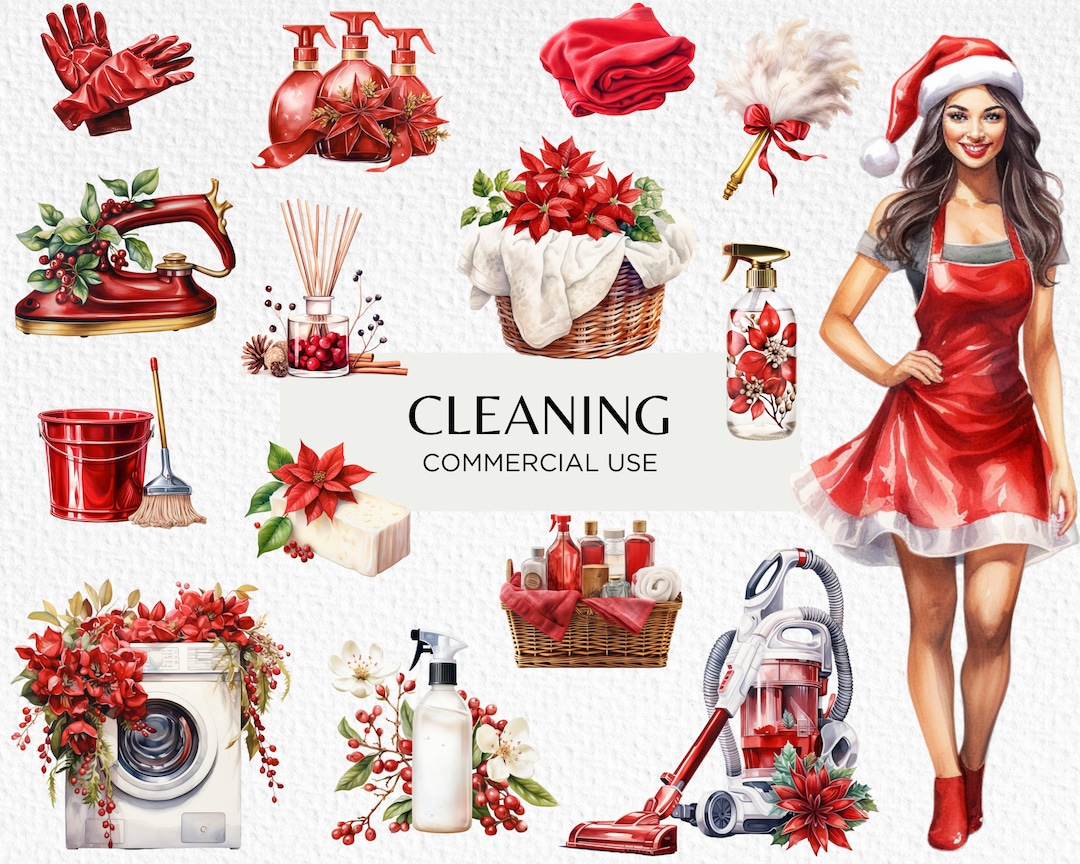 Christmas Cleaning Clipart, Red Spring Clean, 20 Transparent PNG 300 ...