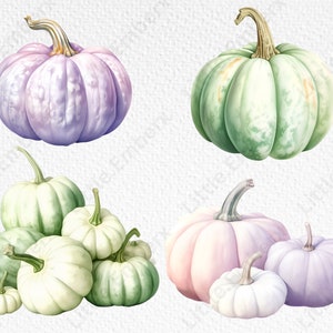 Pastel Pumpkins Watercolour Clipart Bundle, 16 Transparent PNG 300 Dpi ...