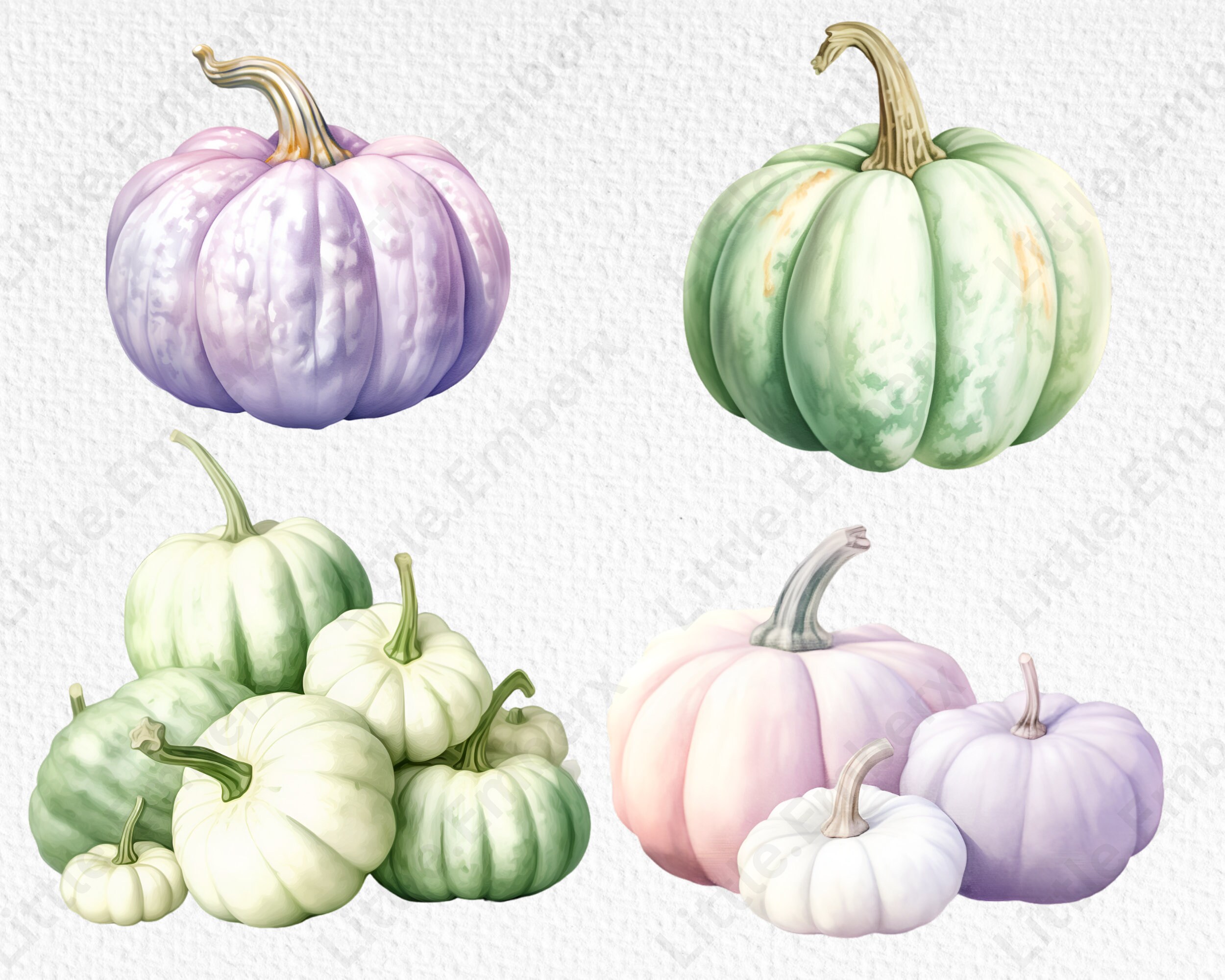 Pastel Pumpkins Watercolour Clipart Bundle, 16 Transparent PNG 300 Dpi ...