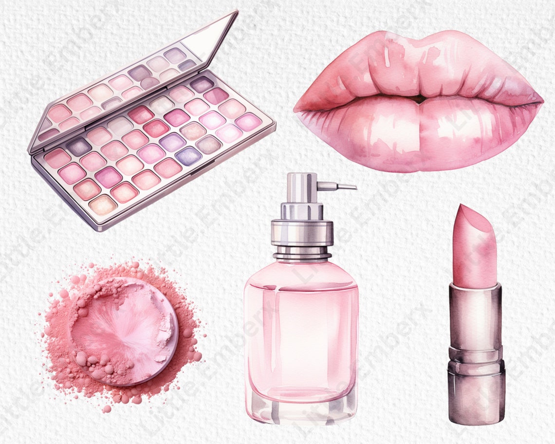 Pink Beauty Watercolour Clipart, 20 Transparent PNG 300dpi, Makeup ...