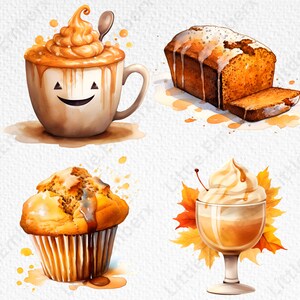 Pumpkin Spice Watercolour Clipart Bundle, 18 Transparent PNG 300 Dpi ...