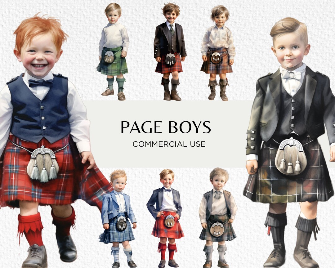 Scottish Page Boys Watercolour Clipart Bundle, 16 Transparent PNG 300 ...