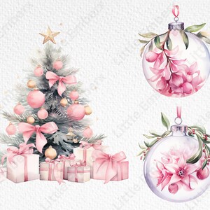 Pink Christmas Clipart, 20 Cute Watercolour Transparent PNG 300 Dpi ...