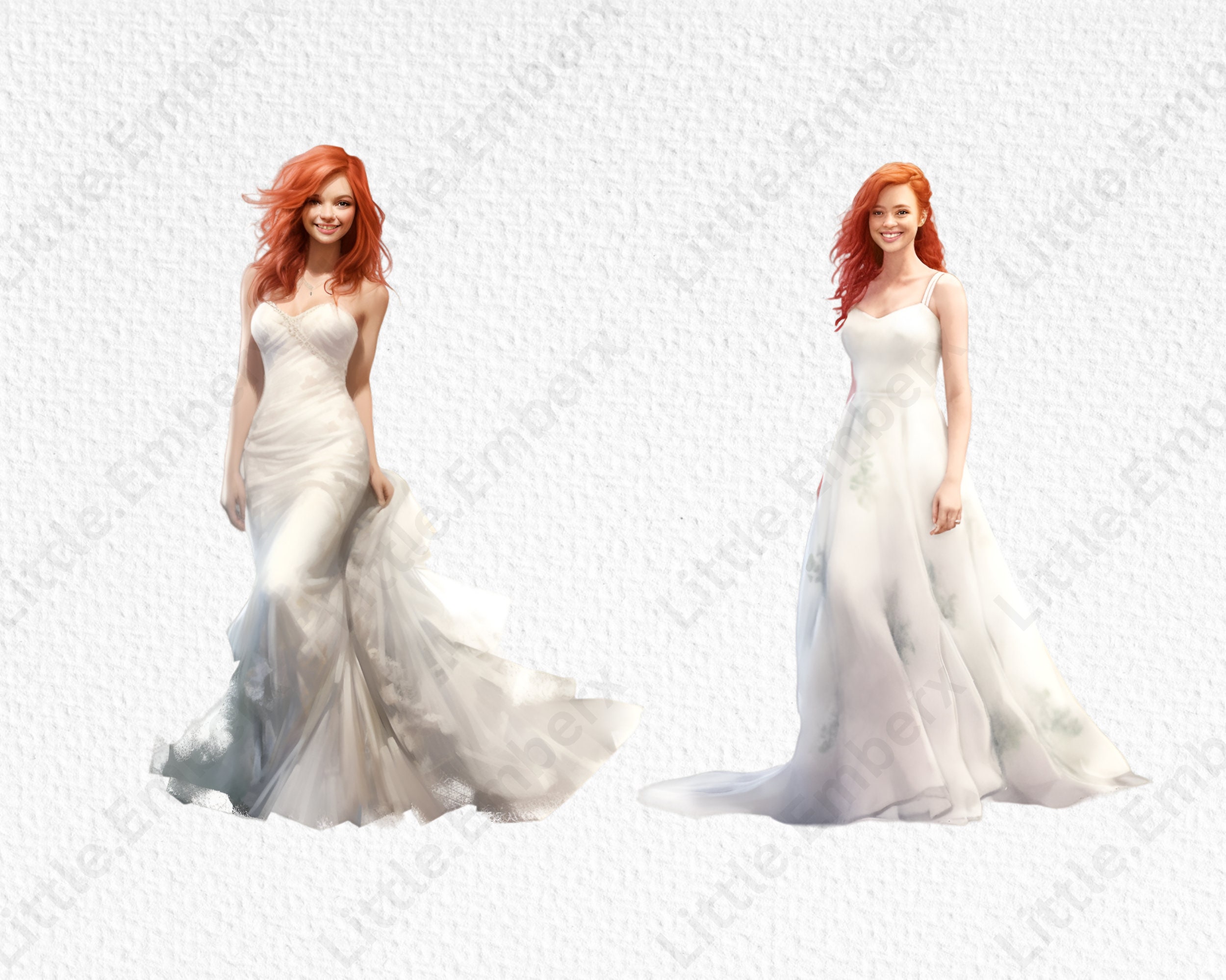 Redhead Brides Watercolour Clipart Bundle, 18 Transparent PNG 300 Dpi ...
