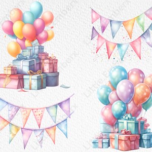 Pastel Birthday Party Watercolour Clipart Bundle, 20 Transparent PNG ...