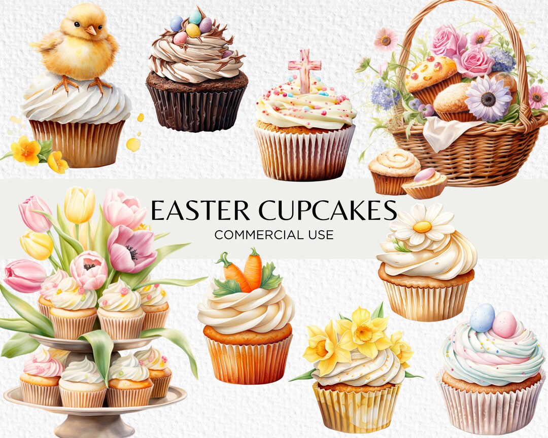 Easter Cupcakes Watercolour Clipart, 20 Transparent PNG 300 Dpi, Pastel ...