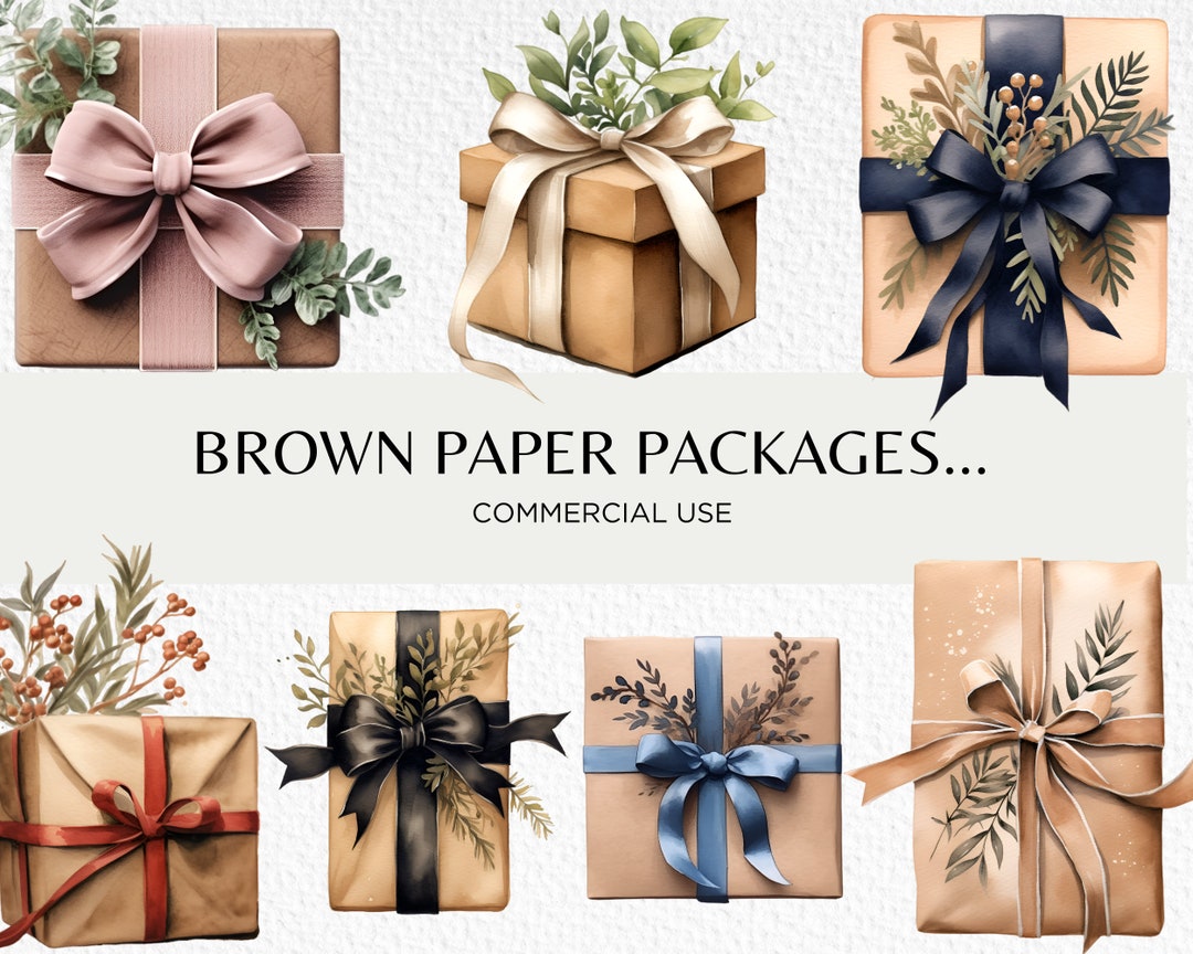 Brown Paper Packages Tied up With String Watercolour Clipart Bundle, 18 ...