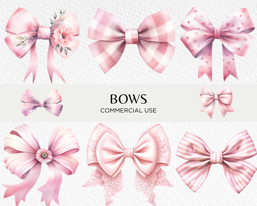 Bows Watercolour Clipart Bundle, 20 Transparent PNG 300 Dpi, Cute Pink ...