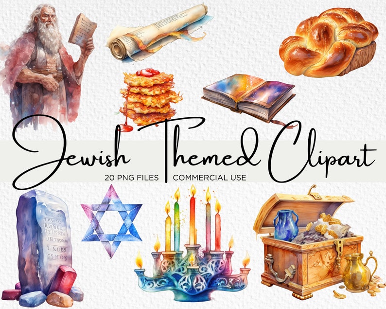 Watercolour Jewish Themed Clipart 20 Transparent Isolated PNG - Etsy