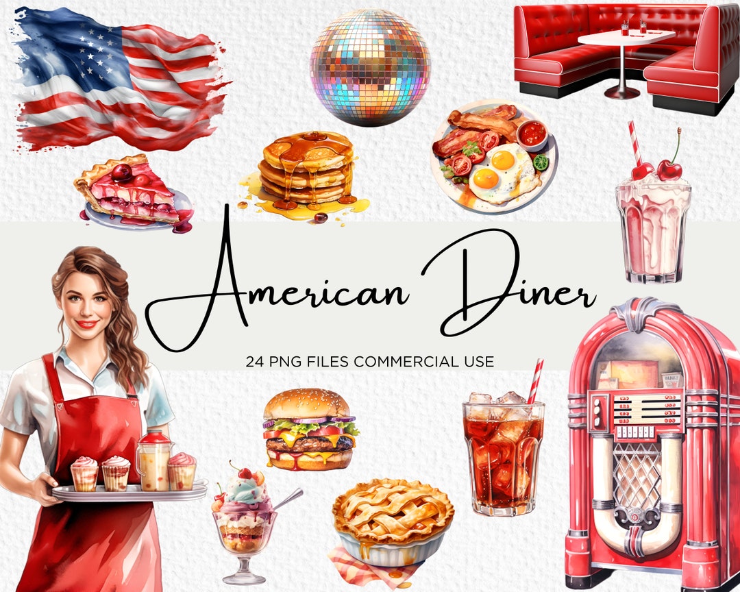American Diner Watercolour Clipart Bundle 24 Transparent PNG - Etsy