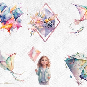 Watercolour Kites Clipart Bundle, 18 Transparent PNG 300 Dpi, Colourful ...