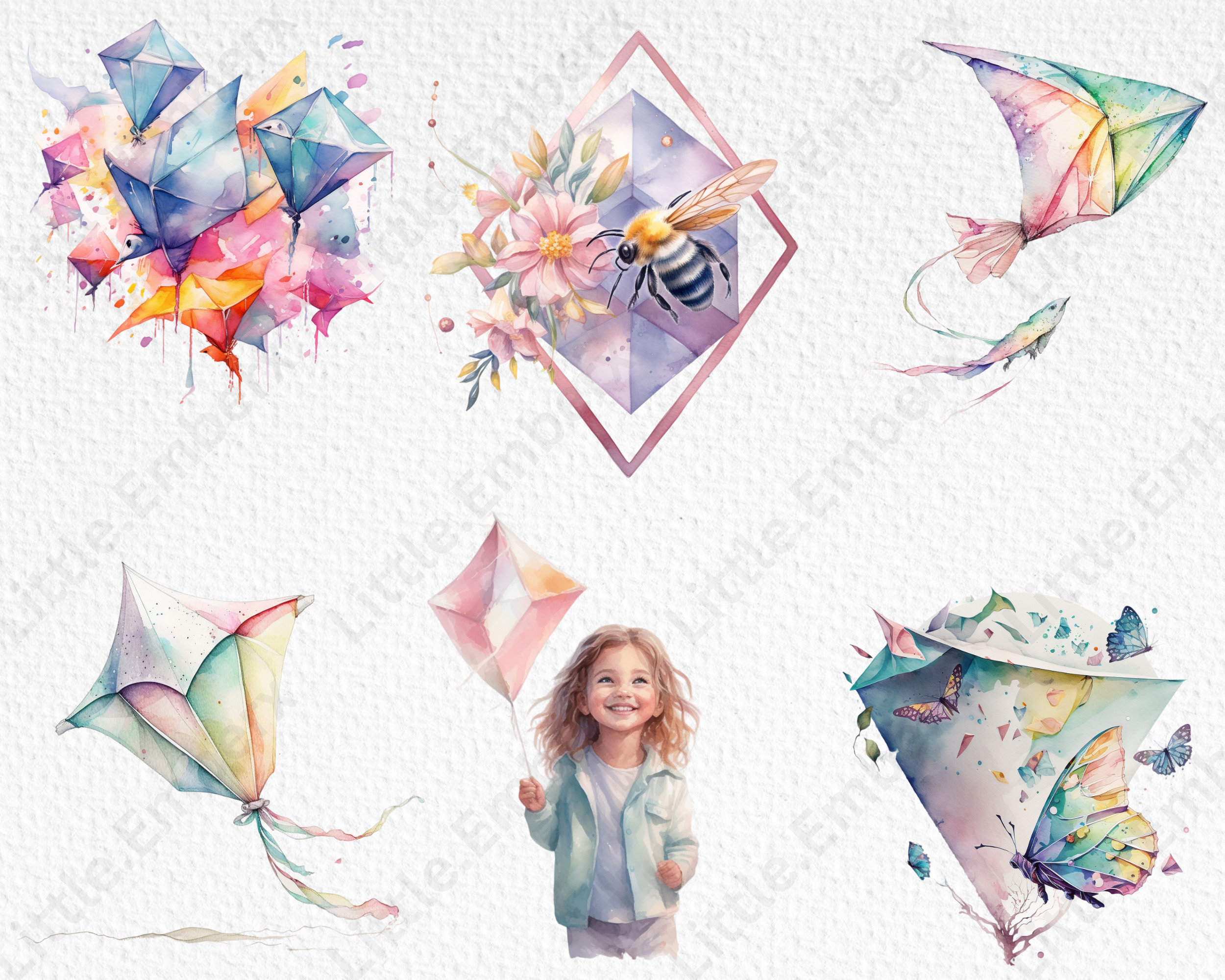 Watercolour Kites Clipart Bundle, 18 Transparent PNG 300 Dpi, Colourful ...
