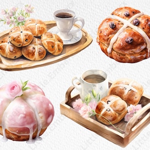 Hot Cross Buns Watercolour Clipart, 18 Transparent PNG 300 Dpi, Cute ...