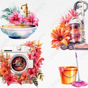 Cute Cleaning Clipart, Tropical Spring Clean, 20 Transparent PNG 300 ...