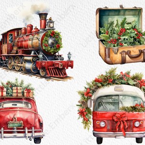 Christmas Travel Watercolour Clipart, 20 Transparent PNG 300dpi, Cute ...